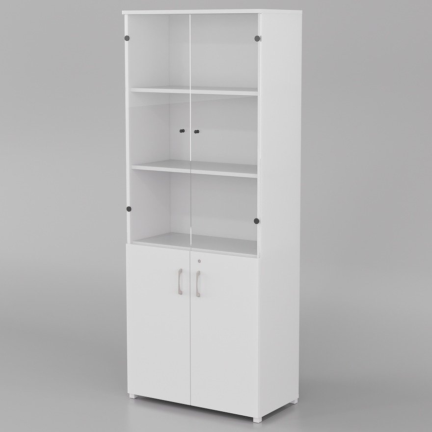 Riadco - مكتبة مرتفعة 2 ضلفة زجاج بالاعلى و 2 ضلفة خشب بالاسفل موديل دينو